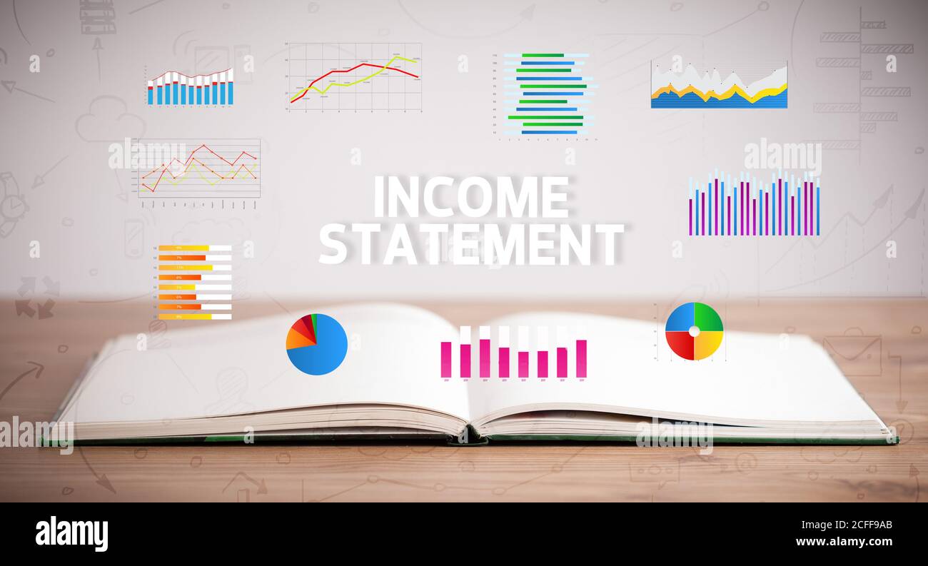 Open book with INCOME STATEMENT inscription, new business concept Stock ...