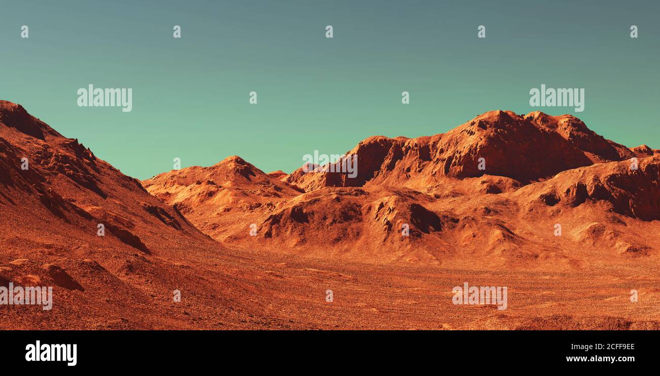 Mars landscape, 3d render of imaginary mars planet terrain, science ...