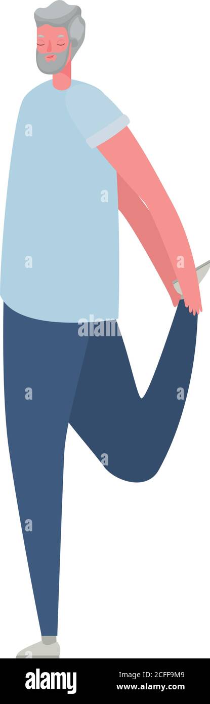 Senior man cartoon stretching vector design Stock Vector Image & Art ...