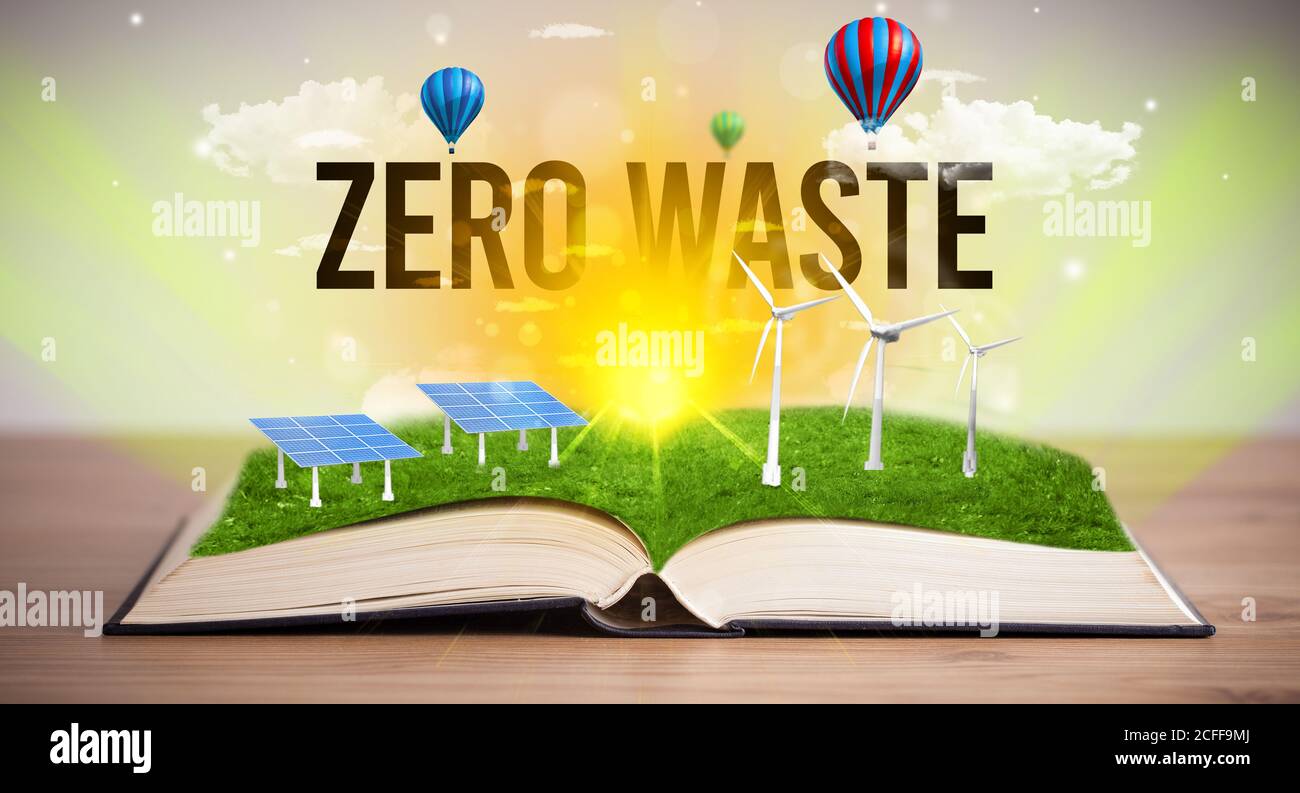 Open book with ZERO WASTE inscription, renewable energy concept Stock ...
