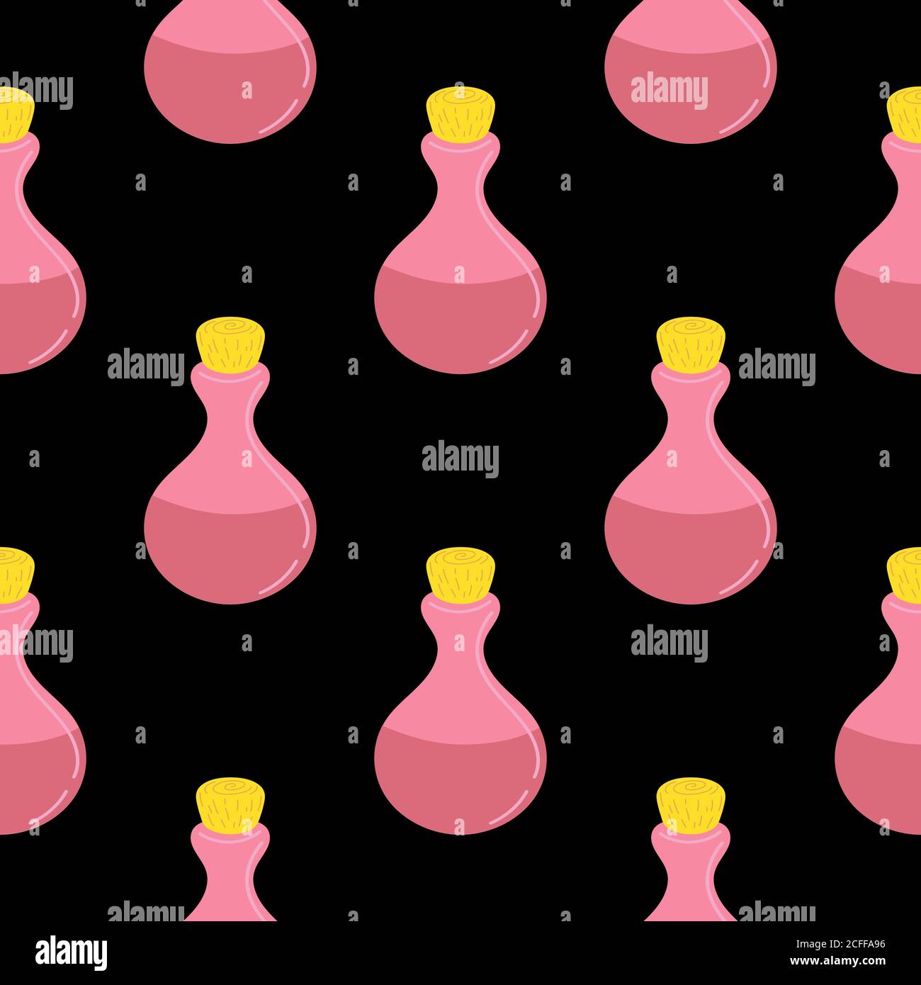 potion pattern and glass flasks on black background.Vector illustration ...