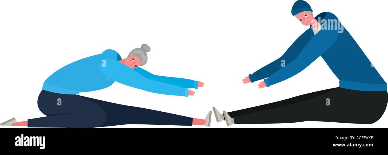 Senior Woman And Man Cartoons Stretching Vector Design Stock Vector