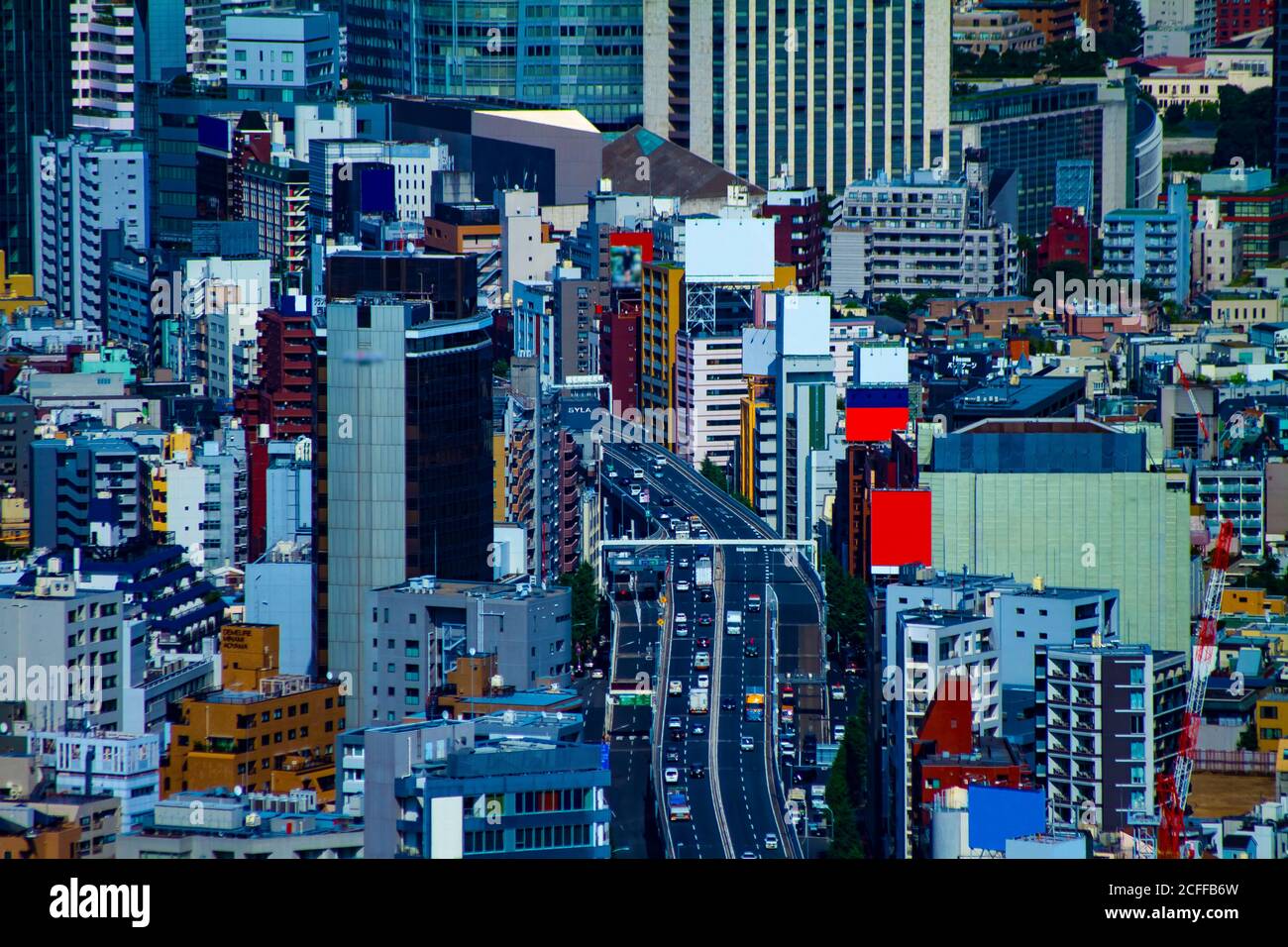 A traffic jam on the highway at the urban city in Tokyo long shot Stock ...