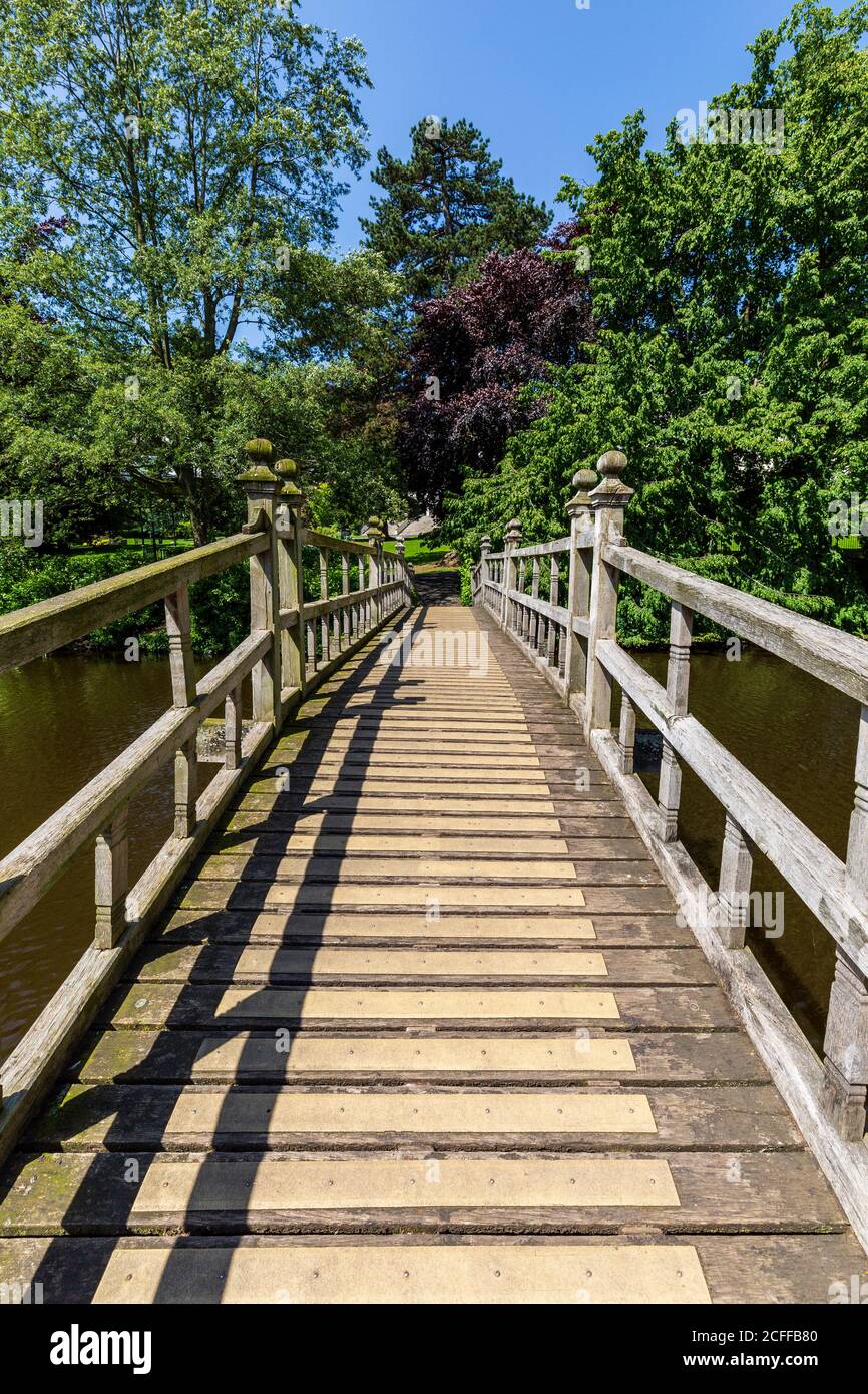 The bridge over the Swan Pool in Priory Park, Great Malvern ...