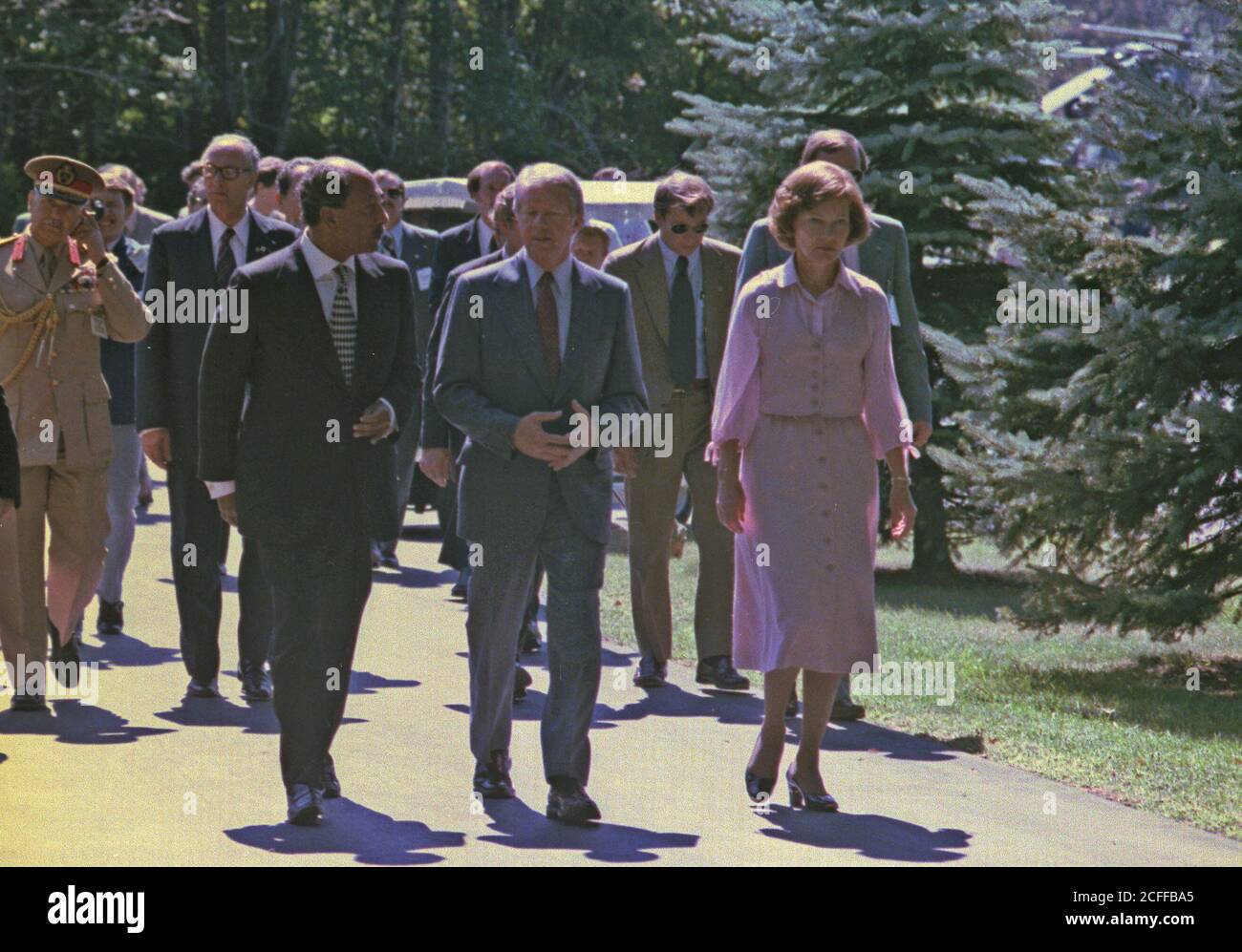 Jimmy Carter and Rosalynn Carter with Anwar Sadat at his arrival at ...