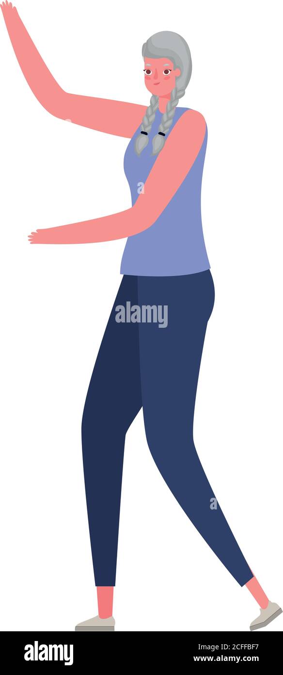 Senior woman cartoon with one hand up vector design Stock Vector Image ...
