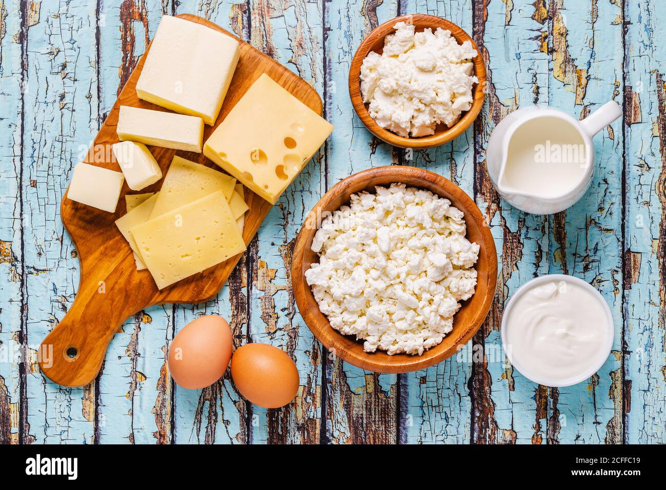 Different types of dairy products. Top view Stock Photo - Alamy