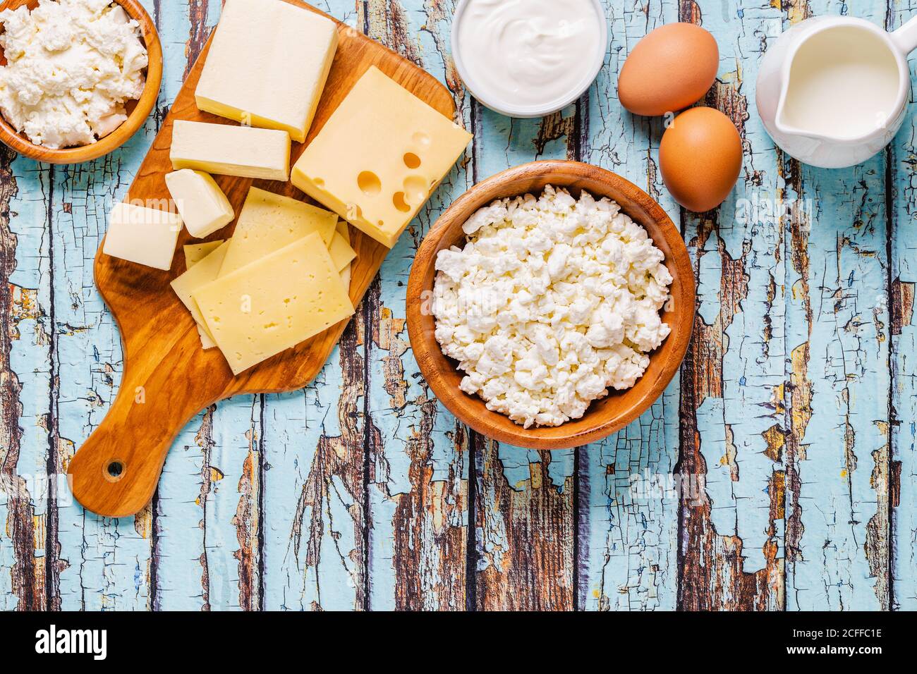 Different types of dairy products. Top view Stock Photo - Alamy