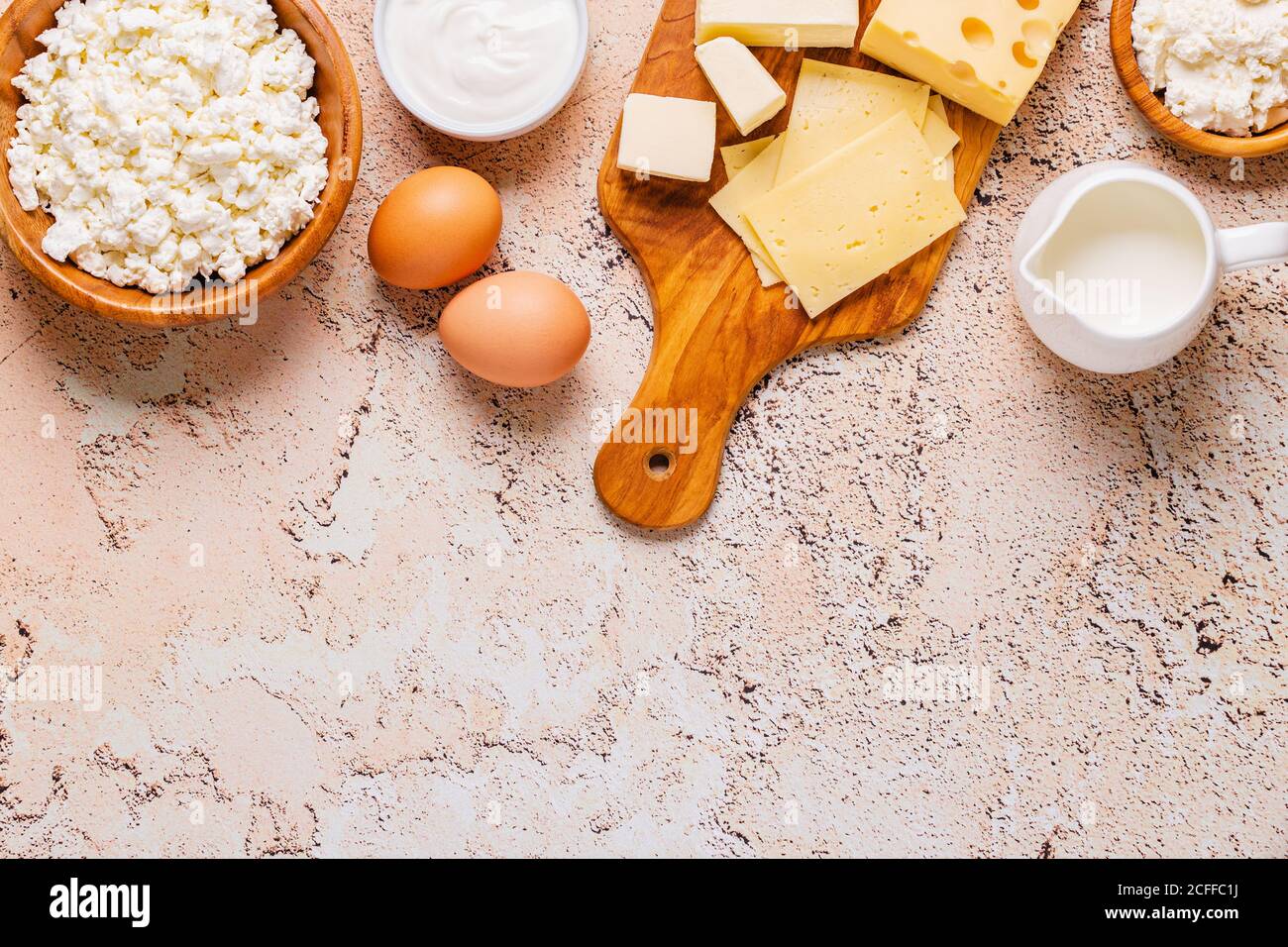 Different types of dairy products. Top view Stock Photo - Alamy
