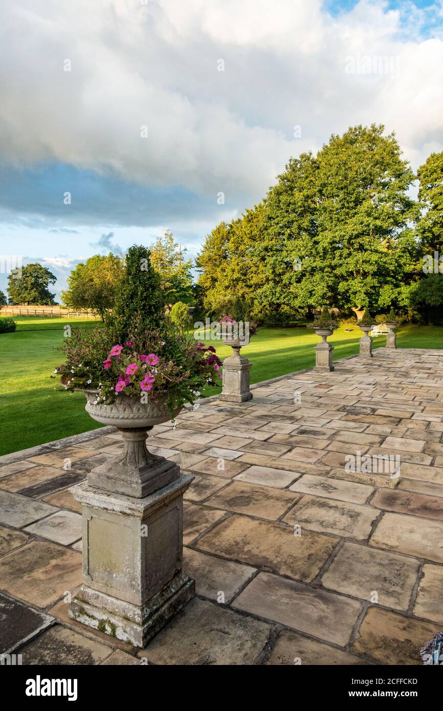 English country house garden and terrace at dawn Stock Photo - Alamy