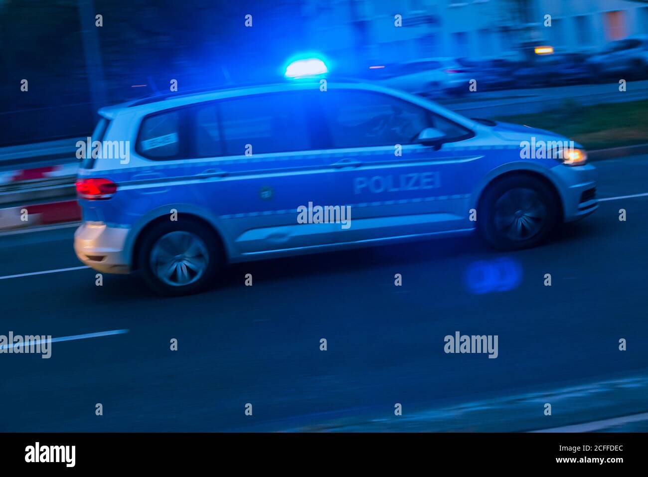 German Police car at evening, blue light, German Police, berlin ...