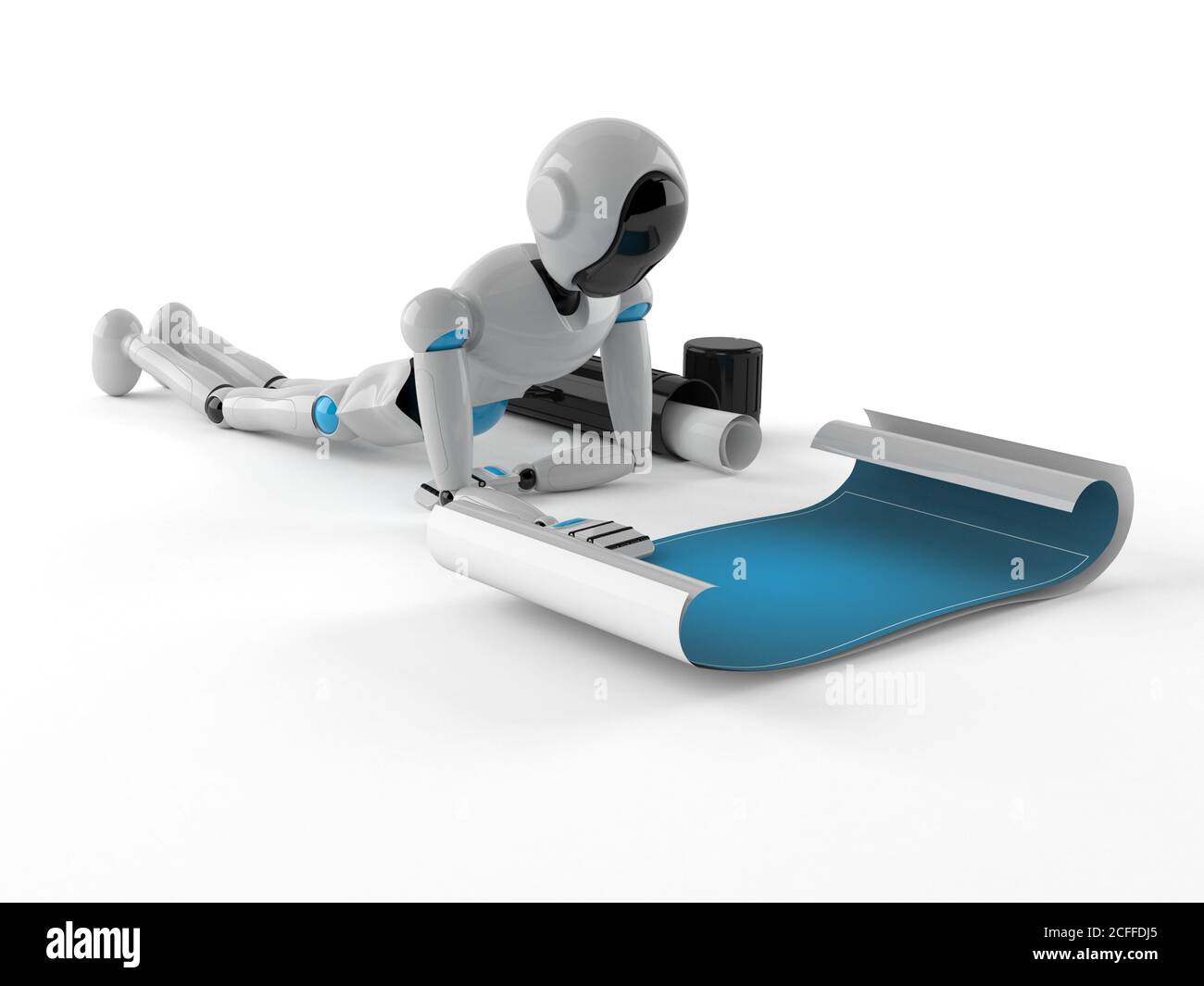 Android with blueprint isolated on white background Stock Photo - Alamy