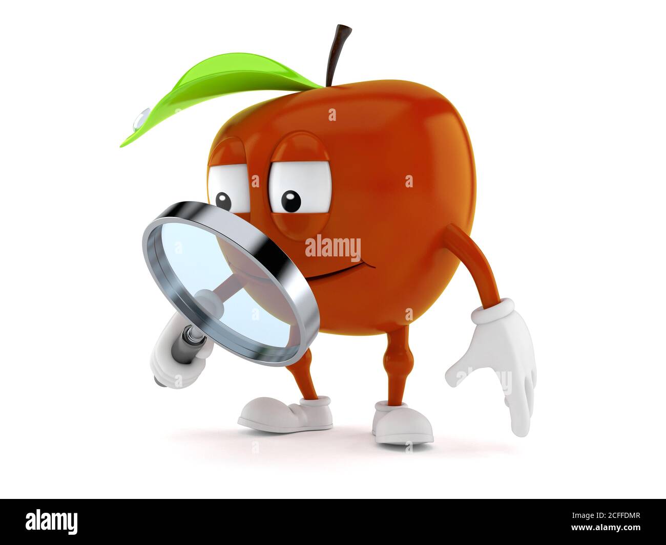 Apple toon with magnifying glass isolated on white background Stock ...