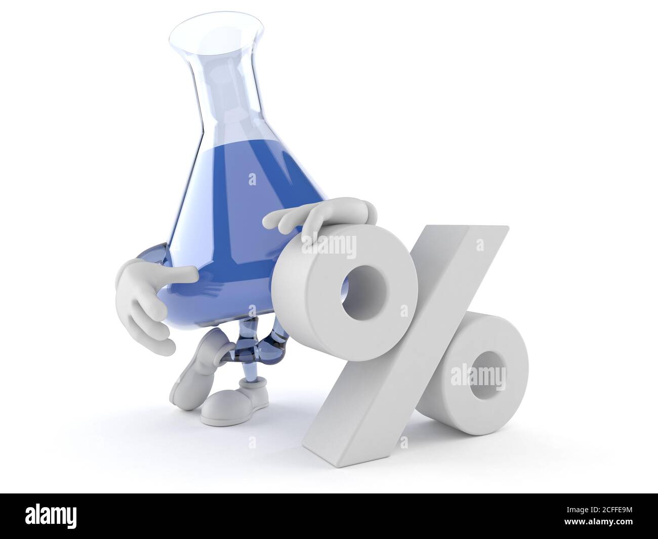 Chemistry flask character with percent symbol isolated on white ...