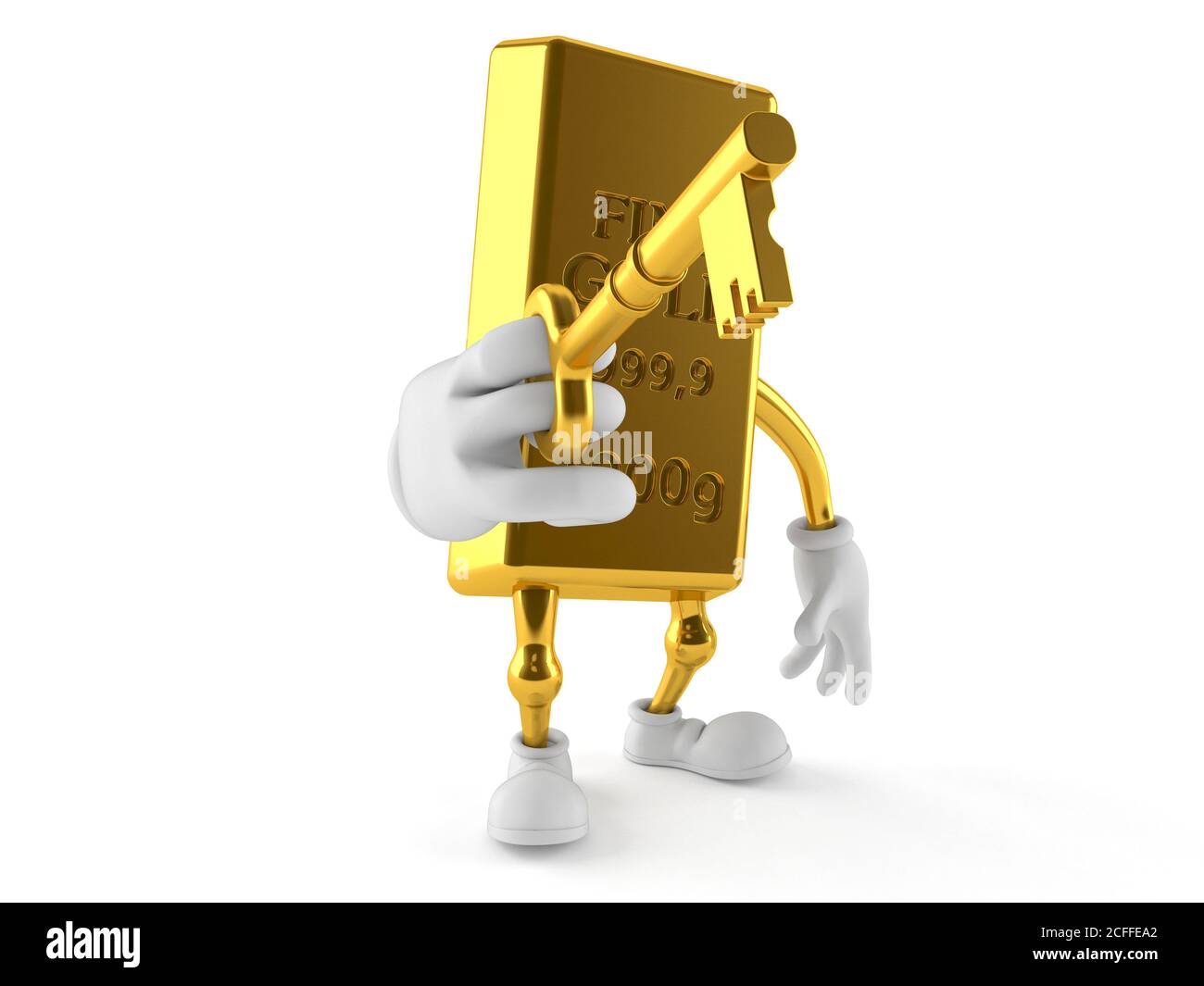 Gold character with door key isolated on white background Stock Photo ...
