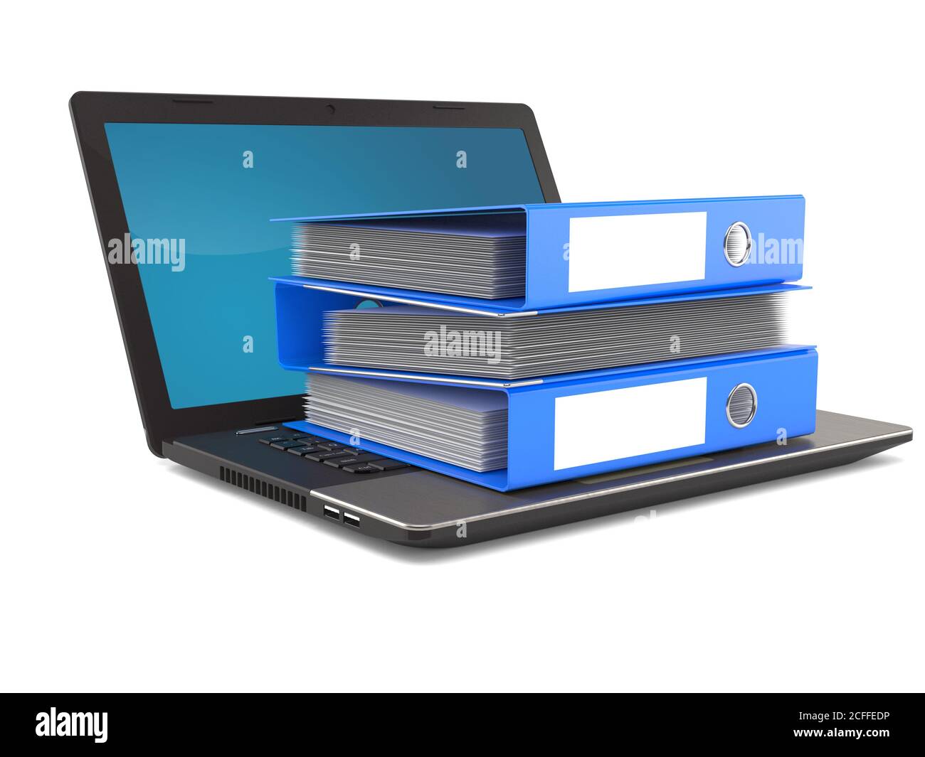 Laptop with ring binders isolated on white background Stock Photo - Alamy