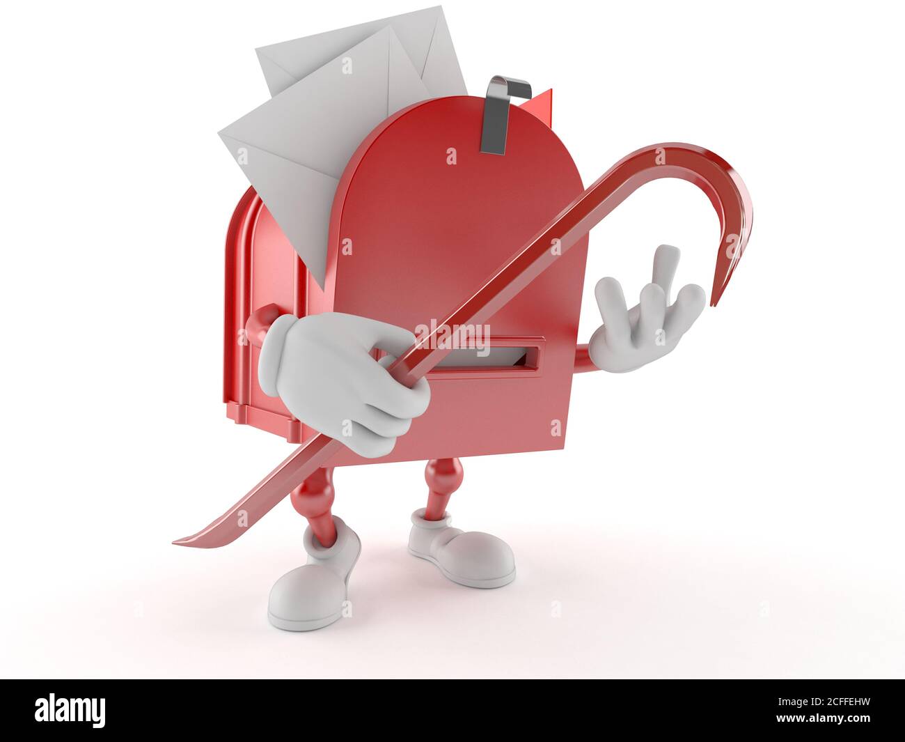 Mailbox character holding crowbar isolated on white background Stock ...