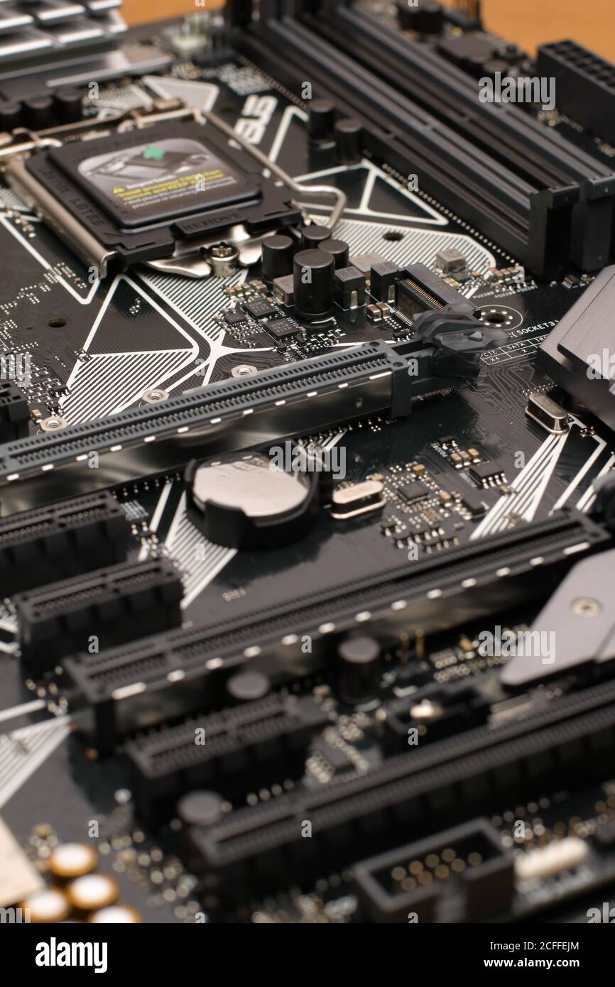 Detail of the components of a computer on the motherboard Stock Photo ...