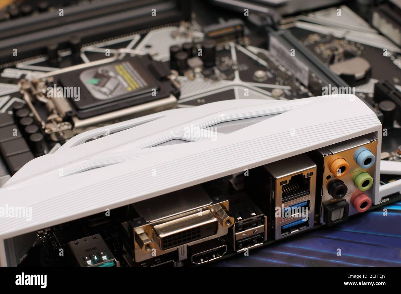 Detail of the components of a computer on the motherboard Stock Photo ...