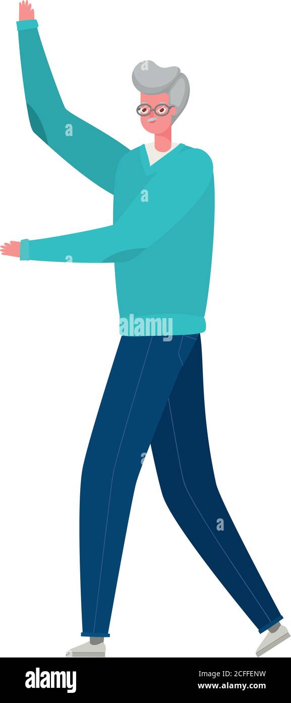 Senior man cartoon with one hand up vector design Stock Vector Image ...