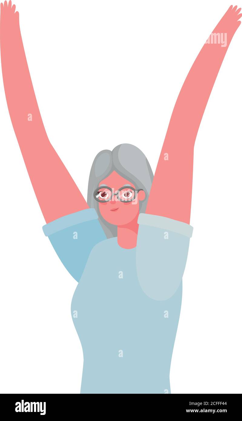 Senior woman cartoon with hands up vector design Stock Vector Image ...