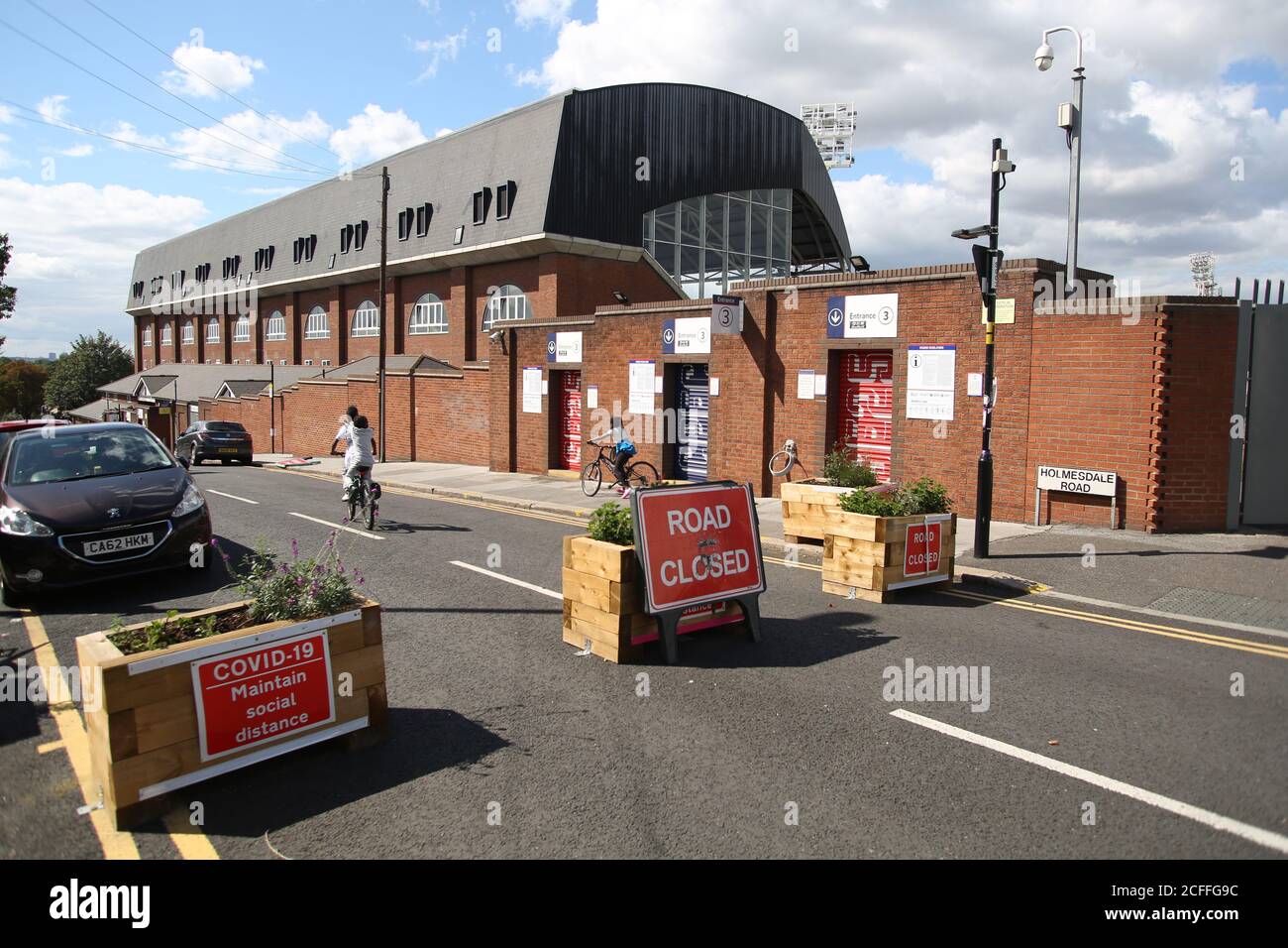 A general view of social distancing signs outside the ground ahead of ...