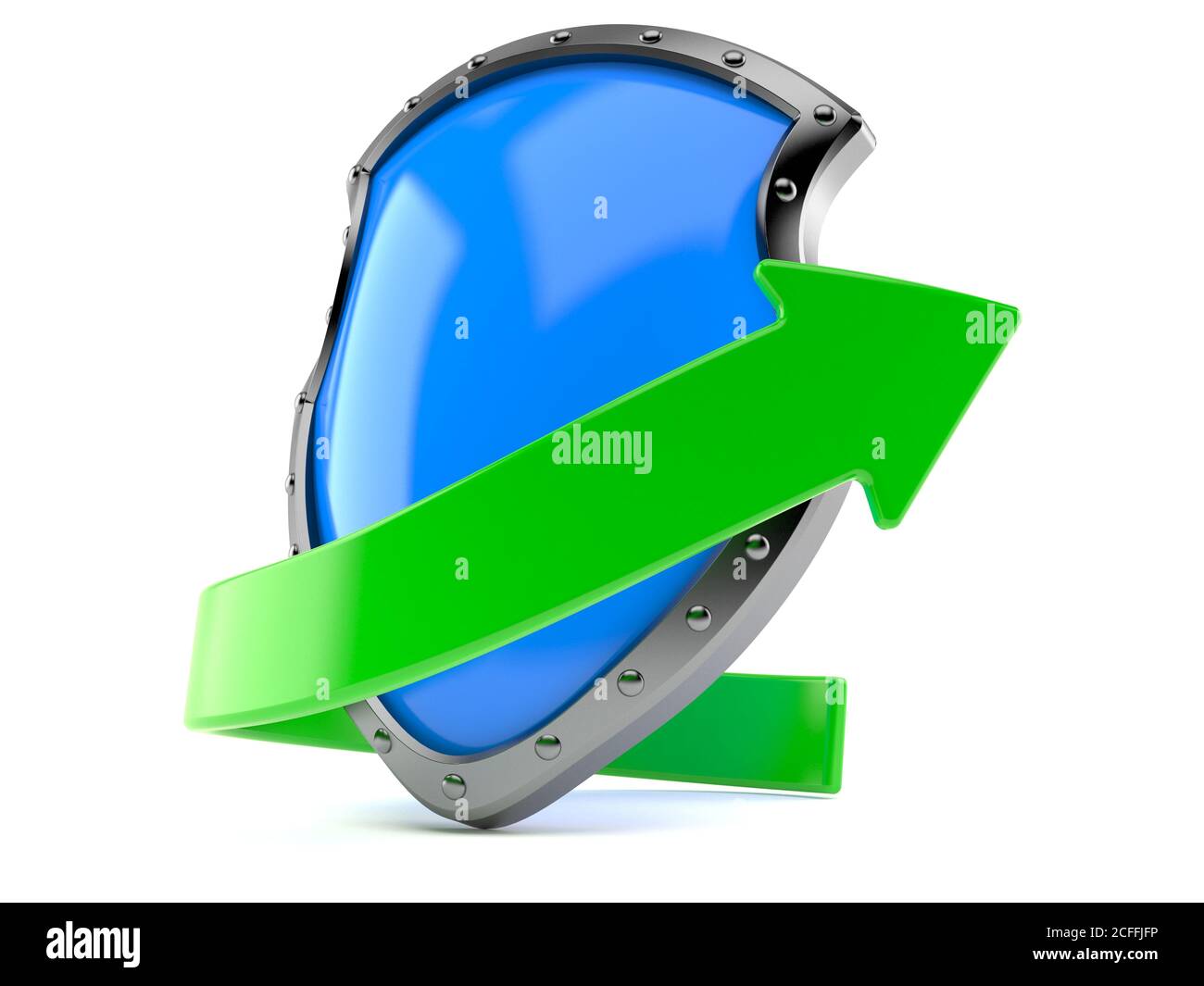 Protective shield with green arrow isolated on white background Stock ...