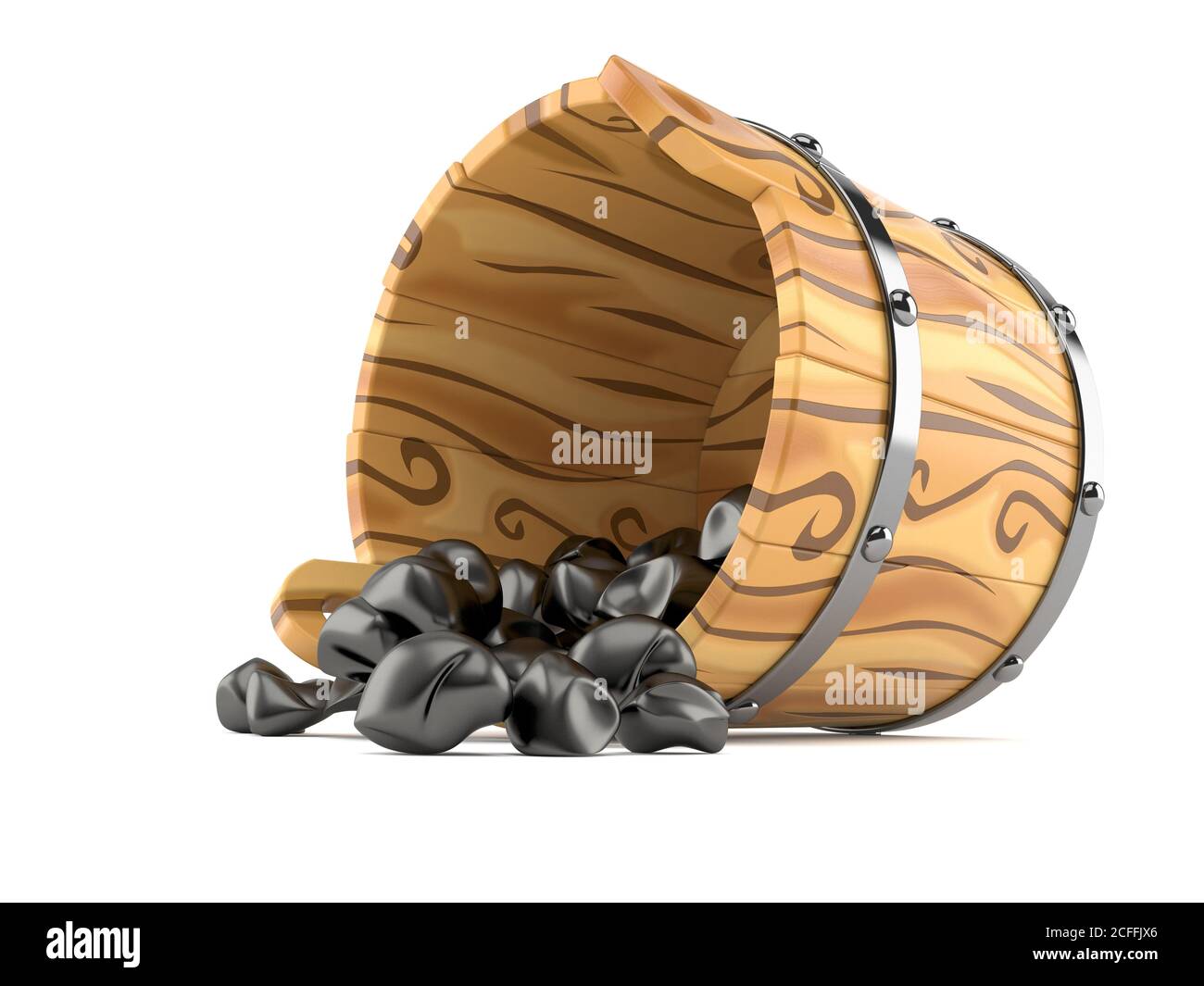 Coal inside wooden bucket isolated on white background Stock Photo - Alamy