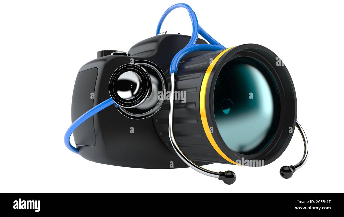 Camera with stethoscope isolated on white background Stock Photo - Alamy