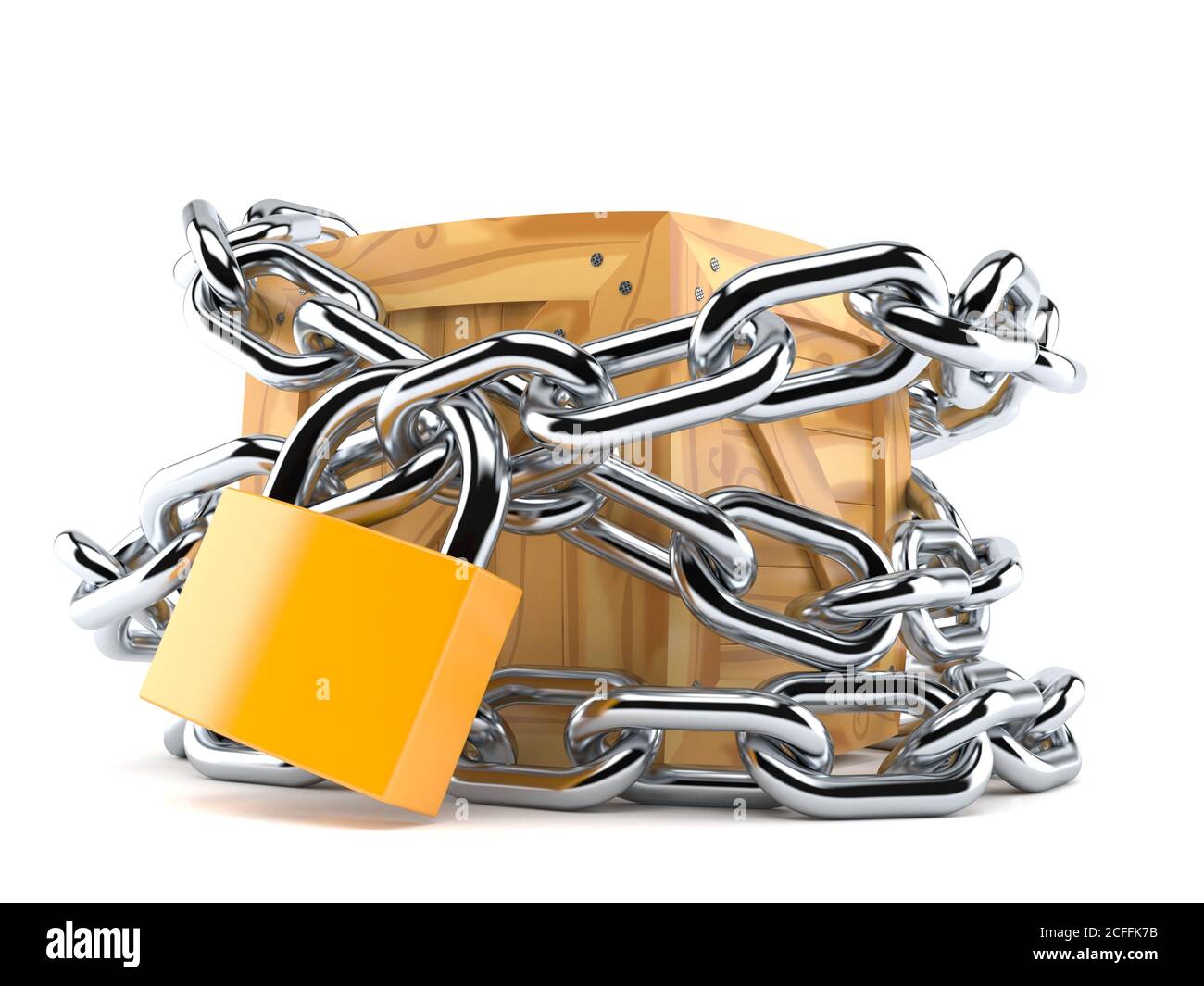 Cargo crate with chain and padlock isolated on white background Stock ...
