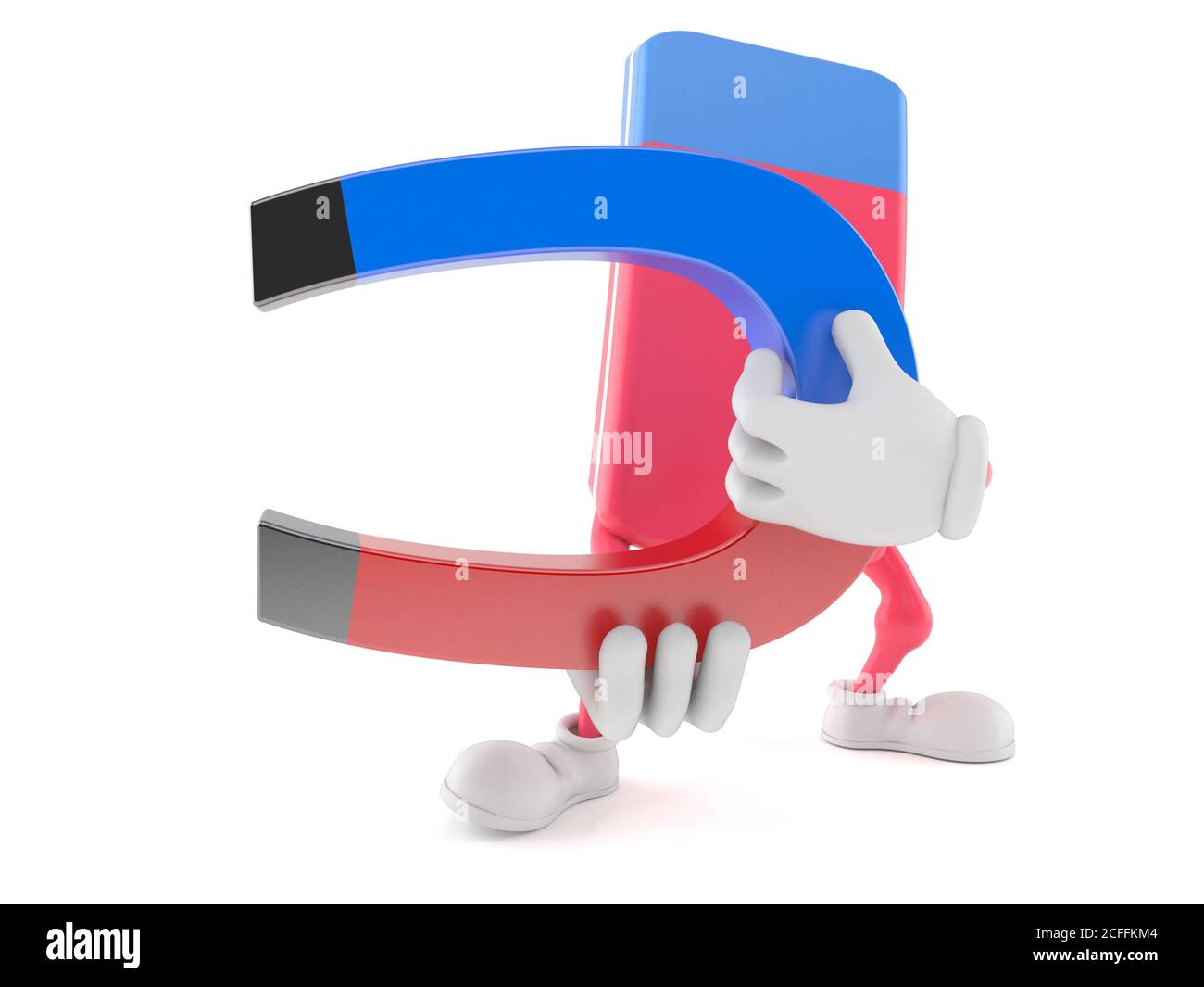 School rubber character holding horseshoe magnet isolated on white ...