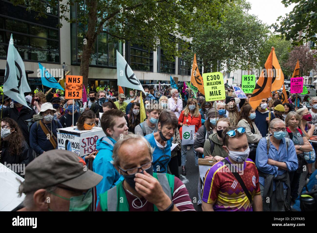 London, UK. 4th September, 2020. Activists from HS2 Rebellion, an ...