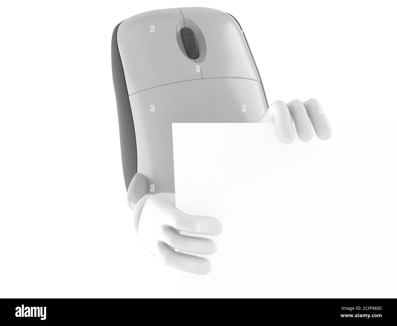 Computer mouse character behind white board isolated on white ...