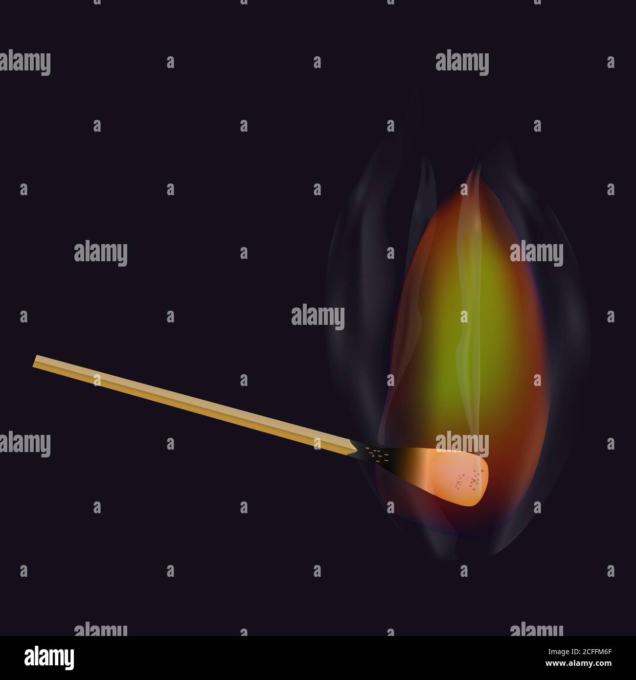 Burning match stick isolated on dark background. Wooden match with fire ...