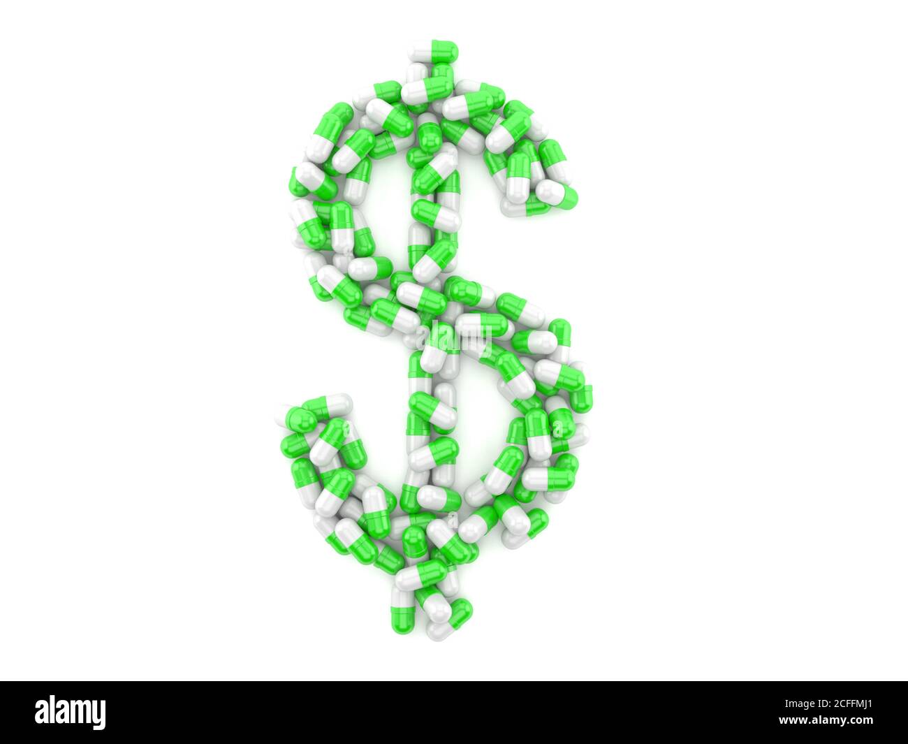 Dollar currency symbol made from pills isolated on white background ...