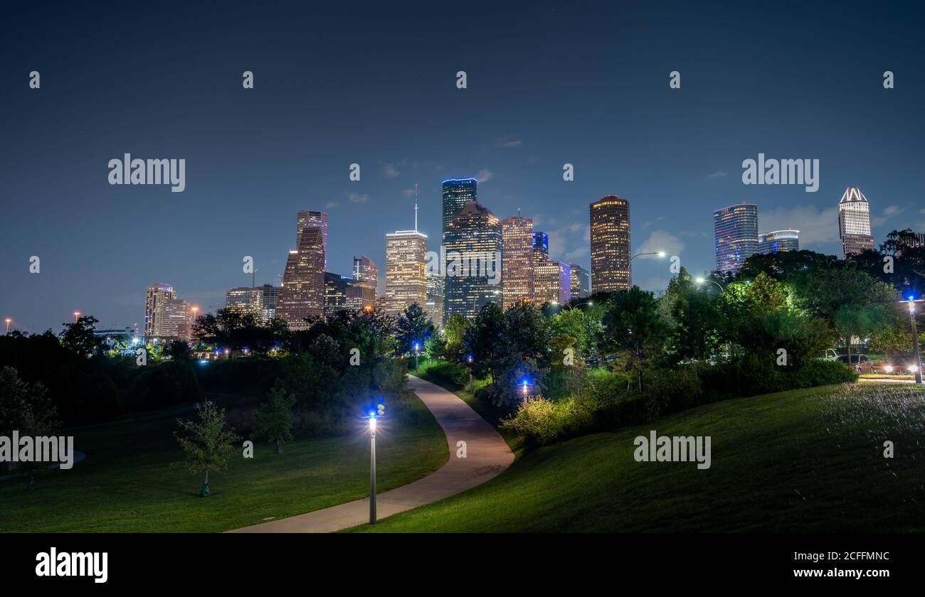 Downtown Hoston Architecture at Night With Mostly Clear Skies Stock ...