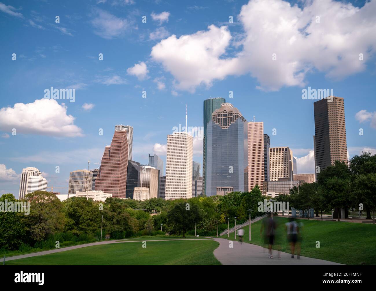 View of Houston Building Skyline With Mostly Clear Skies Stock Photo ...