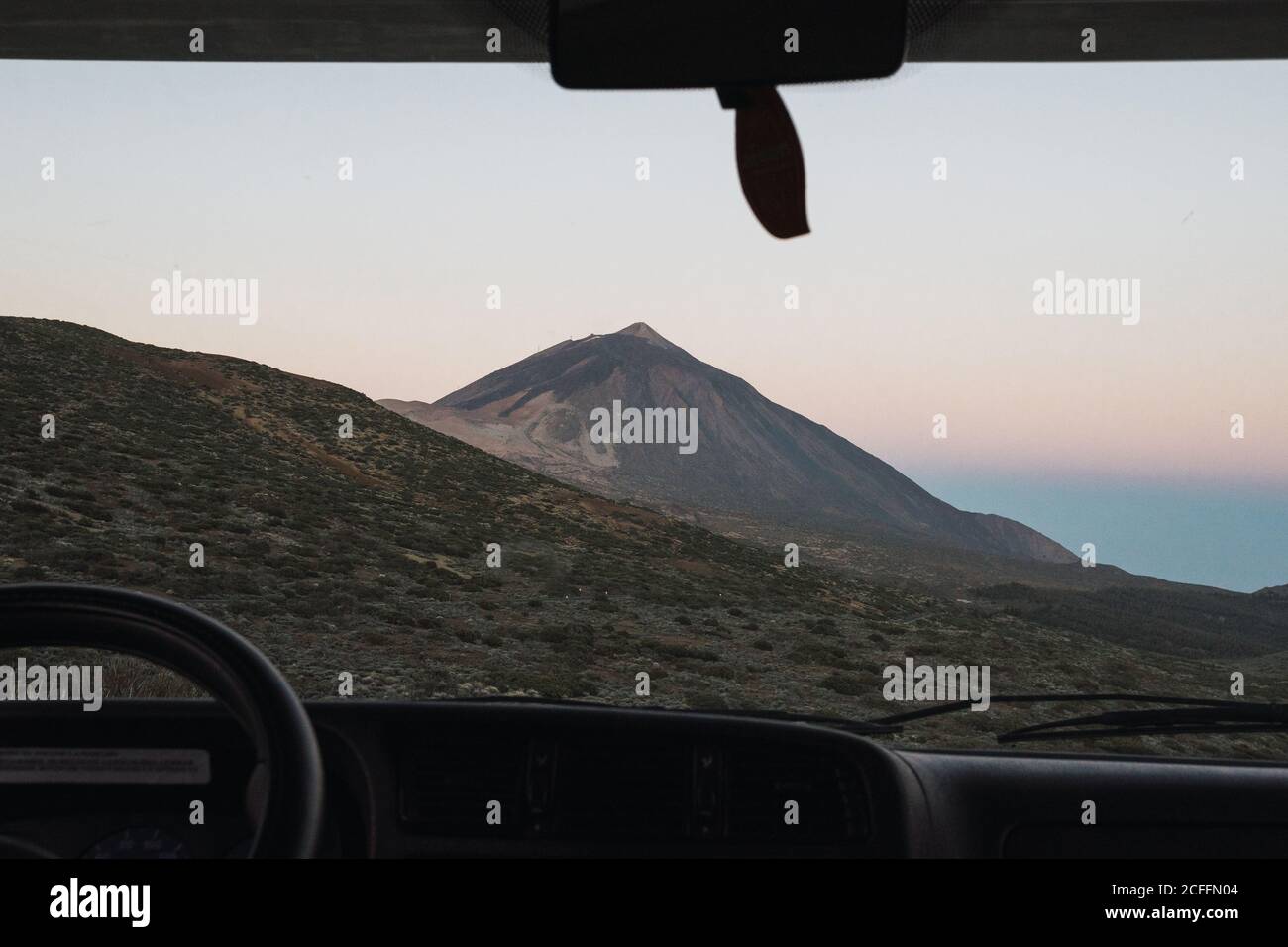 View of mountain through window of car Stock Photo - Alamy