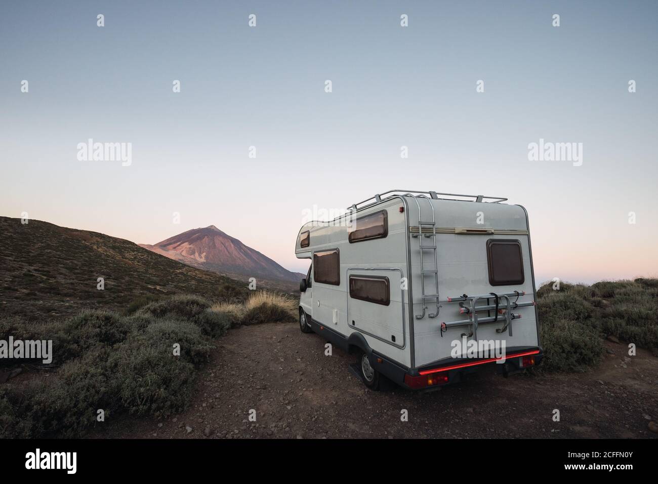 Caravan on roadside in desert landscape on background of beautiful ...