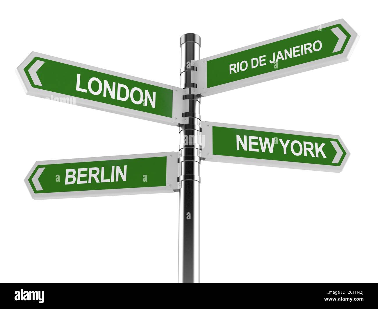 Signpost with city names isolated on white background Stock Photo - Alamy