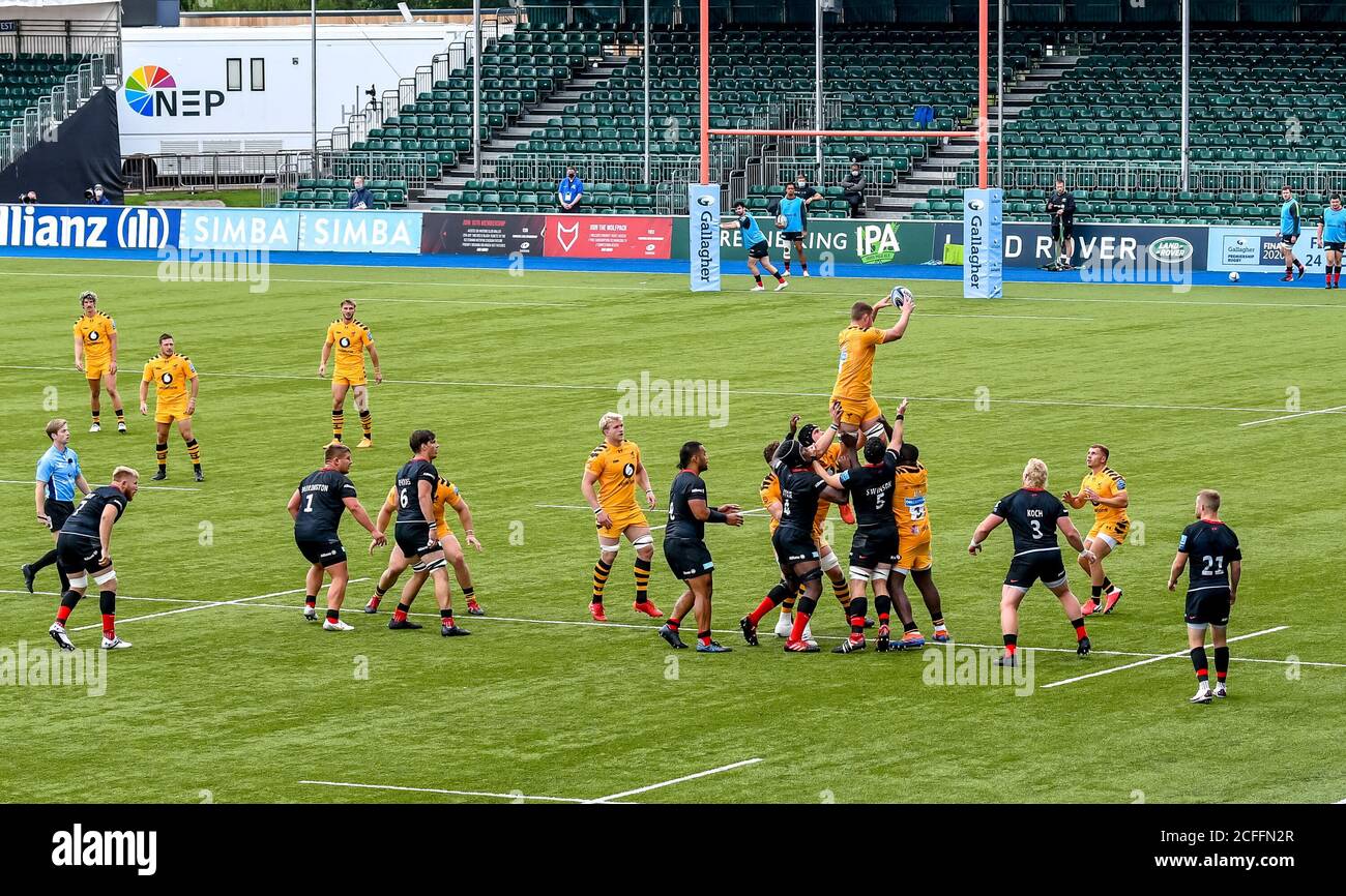 London, UK. 05th Sep, 2020. Wasps secure the line in ball during the ...