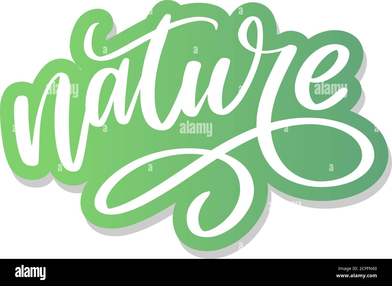 100 natural green lettering sticker with brushpen calligraphy. Eco ...