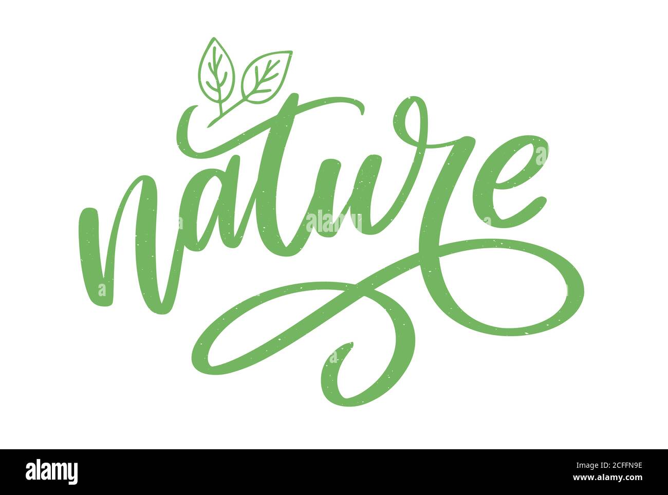 100 natural green lettering sticker with brushpen calligraphy. Eco ...