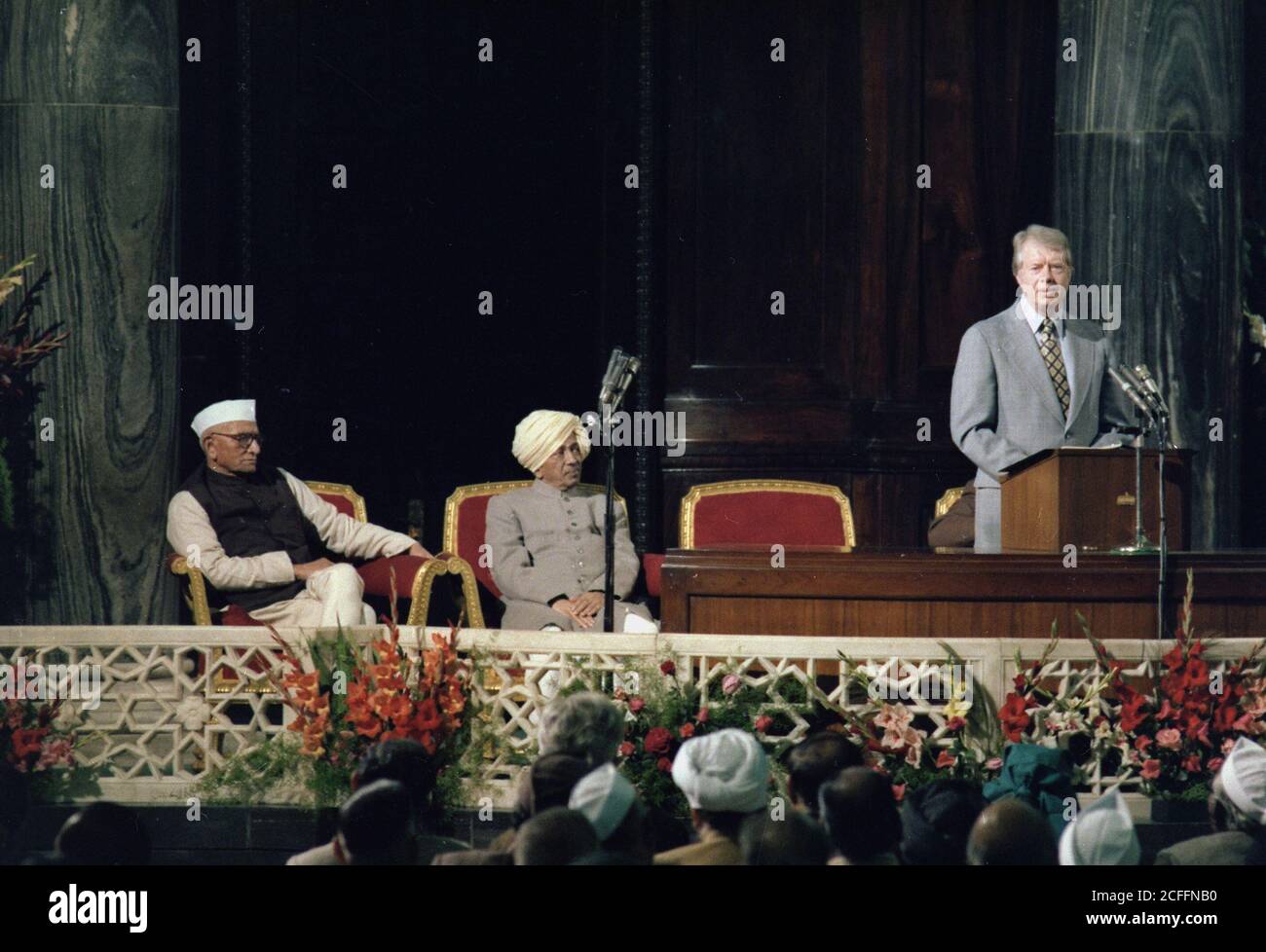 Indian Prime Minister Morarji Desai listens to Jimmy Carter as he ...