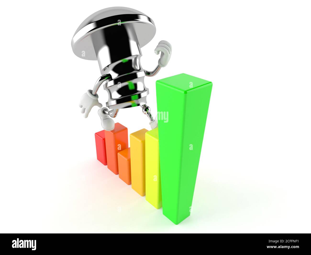 Bolt character with chart isolated on white background Stock Photo - Alamy