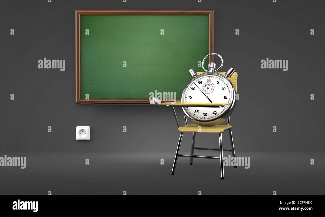 Classroom with stopwatch on gray background Stock Photo - Alamy