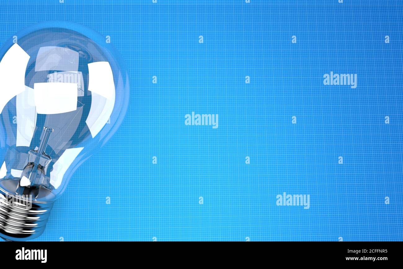 Light bulb on blueprint background Stock Photo - Alamy