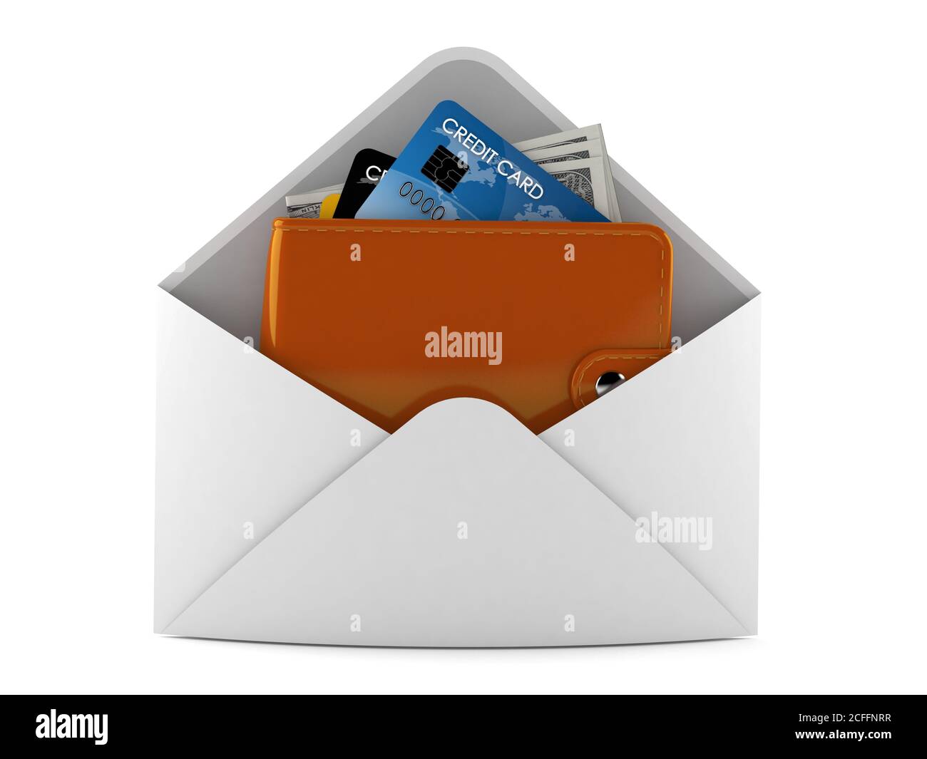 Wallet inside envelope isolated on white background Stock Photo - Alamy