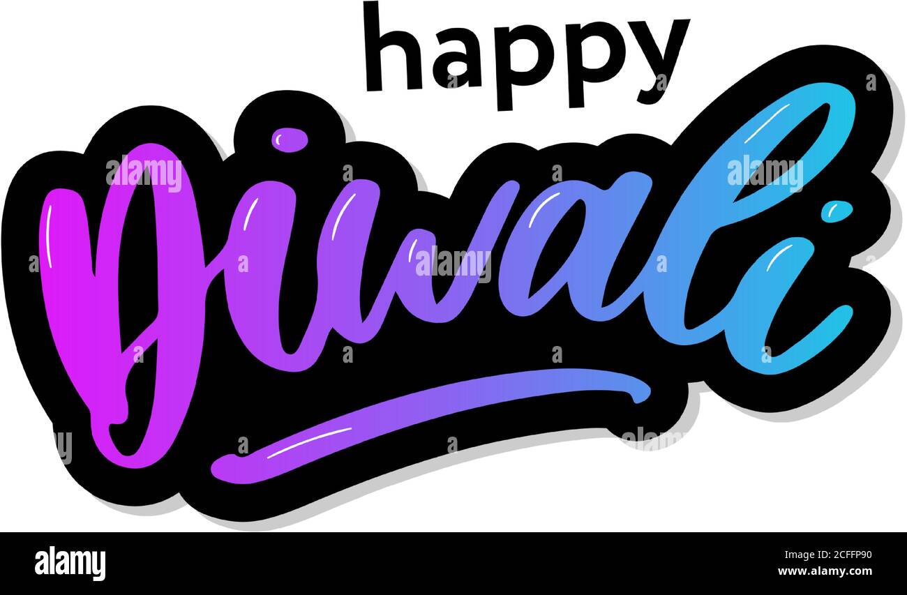 Happy Diwali. Handwritten brush black text, gold pinstripe. Beautiful ...