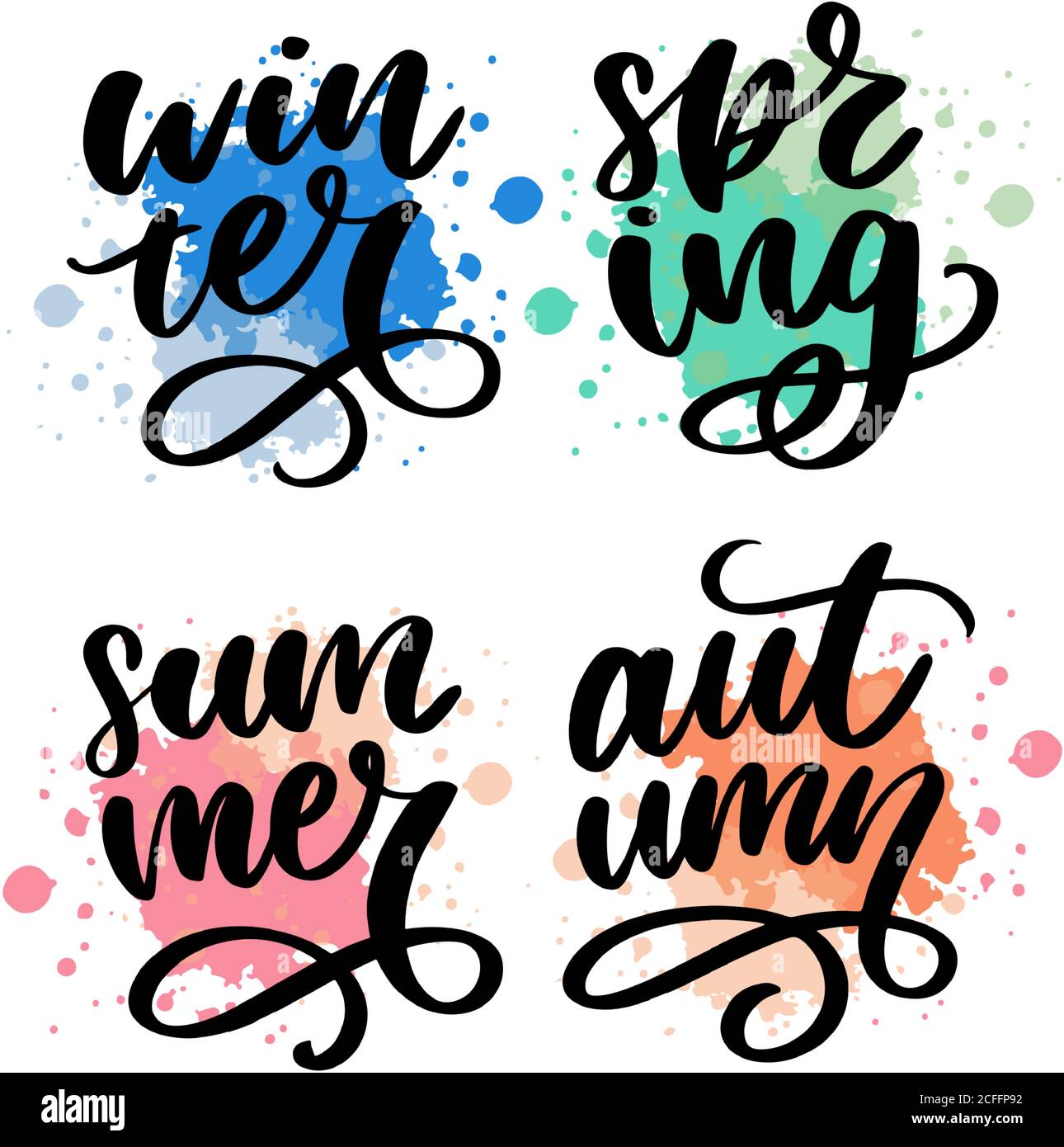 Colorful words - Spring, Summer, Autumn, Winter seasons lettering ...